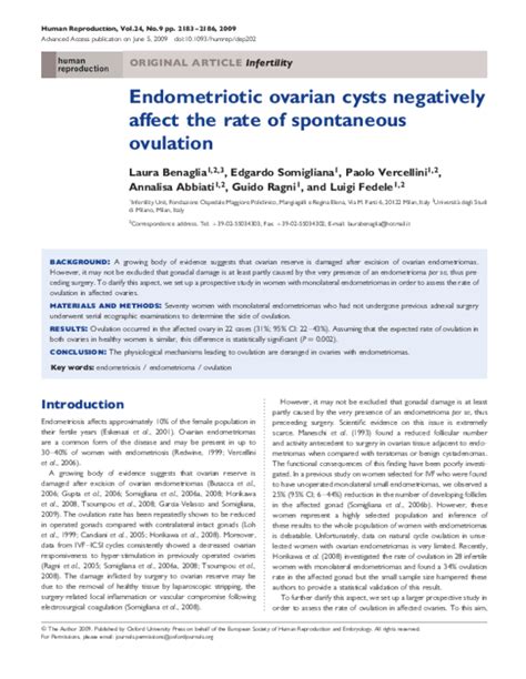 Pdf Endometriotic Ovarian Cysts Negatively Affect The Rate Of Spontaneous Ovulation Edgardo