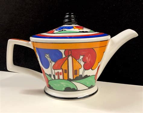 Sadler Teapot Clarice Cliff Bizarre Ware Inspired Red Roof Cottage Art Deco Style Etsy