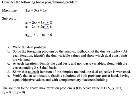 Solved Consider The Following Linear Programming Problem