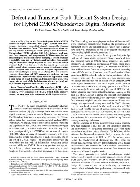 Pdf Defect And Transient Fault Tolerant System Design For Hybrid Cmosnanodevice Digital Memories