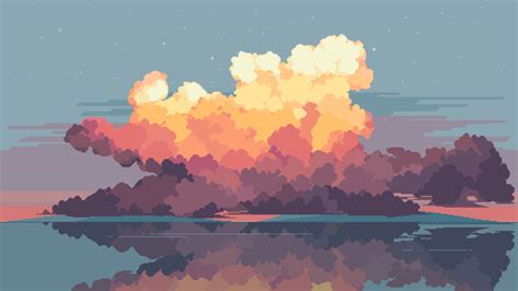 Sunset Clouds Over The Sea Pixel Background