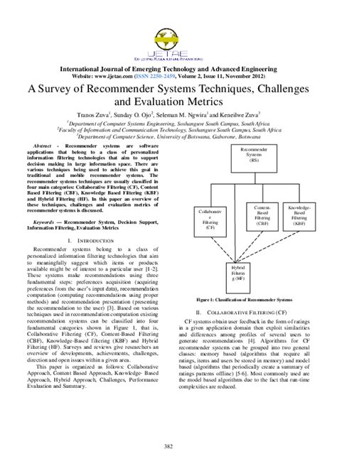 Pdf A Survey Of Recommender Systems Techniques Challenges And Evaluation Metrics