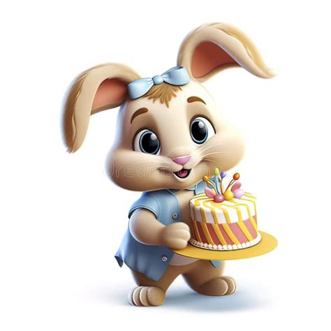 Cartoon Cute Rabbit Eating A Sweet On A White Background Stock Illustration Illustration Of