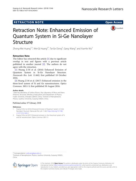 Pdf Retraction Note Enhanced Emission Of Quantum System In Si Ge