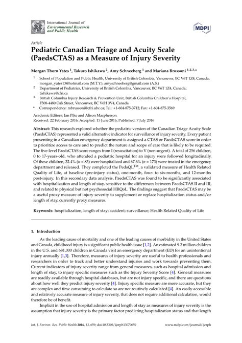 Pdf Pediatric Canadian Triage And Acuity Scale Paedsctas As A