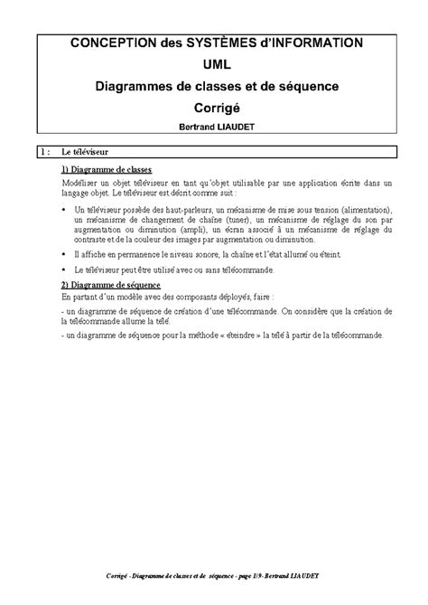 Uml Corrige Diagrammes Classes Sequence Conception Des SystÈmes Dinformation Uml Diagrammes
