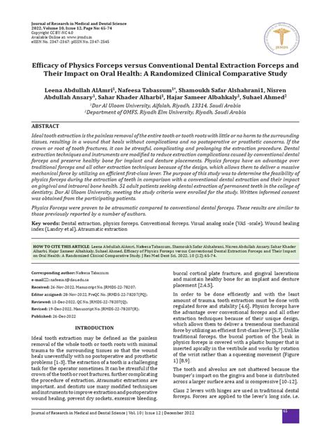 Efficacy Of Physics Forceps Versus Conventional Dental Extraction Forceps And Their Impact On