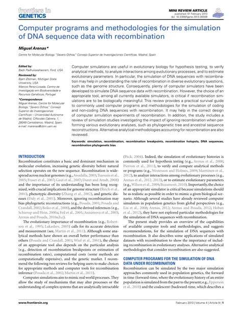 Pdf Computer Programs And Methodologies For The Simulation Of Dna