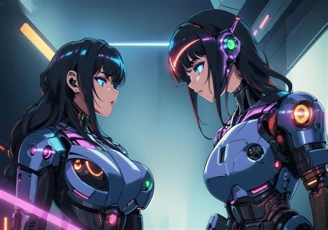 Premium Ai Image A Cartoon Of Two Anime Girls Looking At Each Other