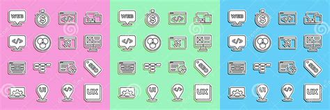 Set Line Ui Or Ux Design Seo Optimization Front End Development Rgb