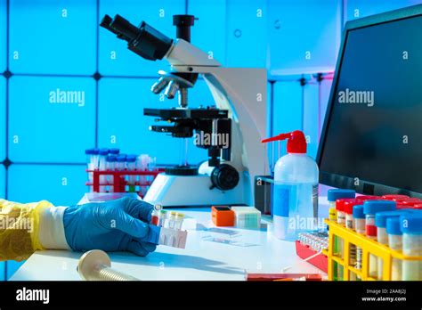 Microbiological Experiment In Medical Laboratory Testing Genetic Materials Stock Photo Alamy