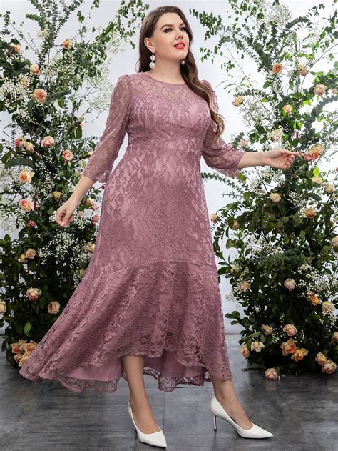 Plus Ruffle Hem Floral Lace Bridesmaid Dress Bridesmaid Dresses Lace