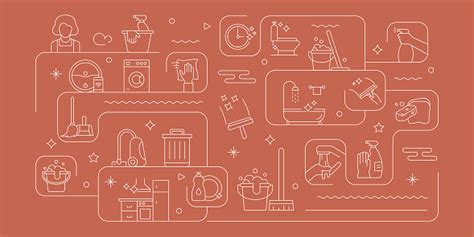 클리닝 관련 벡터 배너 디자인 컨셉 아이콘이 있는 모던 라인 스타일 호텔룸 관리 직원에 대한 스톡 벡터 아트 및 기타 이미지 호텔룸 관리 직원 서비스 청소하기