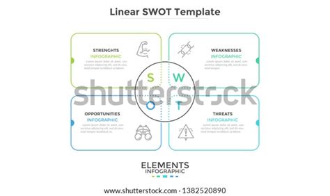 4개의 사각형 요소가 있는 선형 Swot 스톡 벡터로열티 프리 1382520890