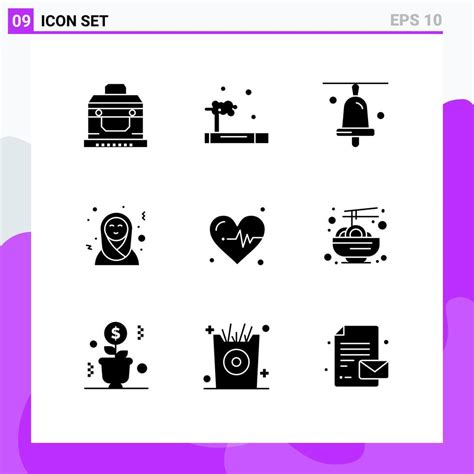 User Interface Pack Of 9 Basic Solid Glyphs Of China Heart Bell Medical Arabic Editable Vector