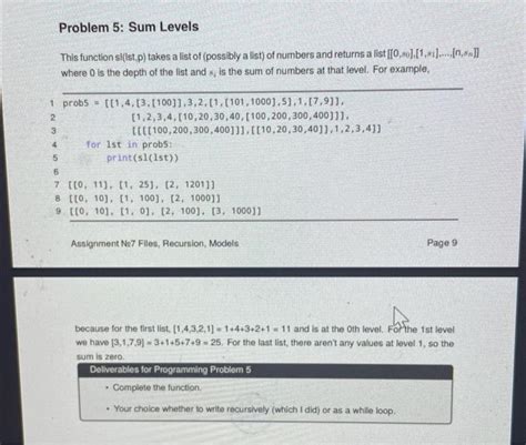 Solved Problem 5 Sum Levels This Function Si Lst P Takes Chegg
