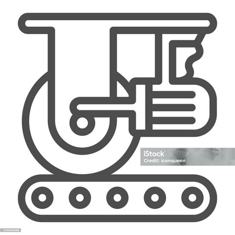 바퀴 균형 라인 아이콘의 워크 벤치 타이어 피팅 개념 벡터 그래픽입니다 자동차 휠 공장 기본값 흰색 배경에 자동차 서비스 표시 모바일 또는 웹 디자인에 대한 개요 스타일