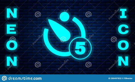 Glowing Neon Camera Timer Icon Isolated On Brick Wall Background Photo