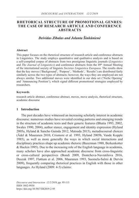 Pdf Rhetorical Structure Of Promotional Genres The Case Of Research Article And Conference