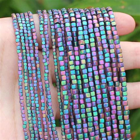 Блестящие гладкие Квадратные бусины с натуральным гематитовым покрытием 2 мм 3 мм 4 мм для