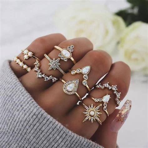Rings Set Bohemian Style Hollow Vintage 10 Piece Set Women Rings