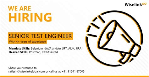 Wiselink Global On Linkedin Wearehiring Hiringalert Testengineer Recruiting Selenium Uft