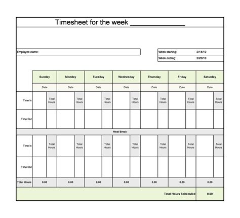 Free Printable 2 Week Timesheet Template