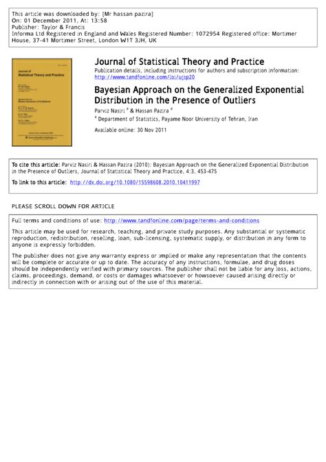 Pdf Bayesian Approach On The Generalized Exponential Distribution In The Presence Of Outliers