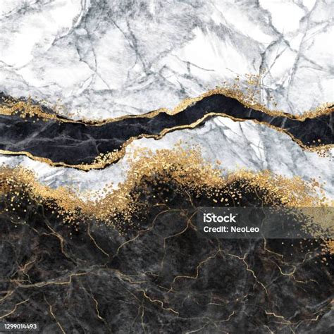추상적 배경 디지털 마블링 일러스트레이션 황금 정맥이있는 흑백 대리석 가짜 그린 인공 돌 질감 대리석 표면 킨츠기에 대한 스톡 사진 및 기타 이미지 Istock