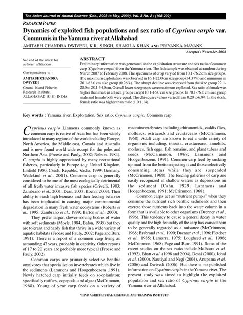 Pdf Dynamics Of Exploited Fish Populations And Sex Ratio Of Cyprinus