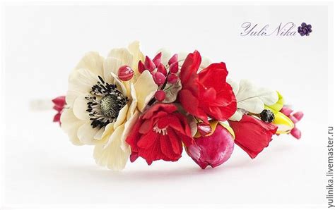 Обруч для кораллового наряда Цветы из полимерной глины Обруч с цветами Свадебный венец