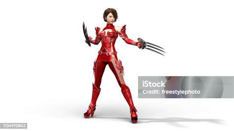 아시아 전사 공주와 발톱 블레이드 서 전투 갑옷 지주 낫 블레이드 흰색에 고립 된 판타지 전투기 소녀 3d 렌더링 3차원 형태에 대한 스톡 사진 및 기타 이미지 Istock