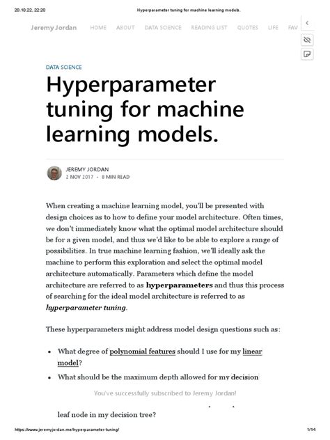 Hyperparameter Tuning For Machine Learning Models Pdf Machine Learning Systems Science