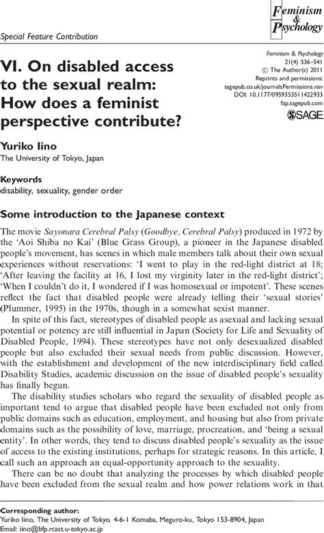 VI On Disabled Access To The Sexual Realm How Does A Feminist Perspective Contribute Yuriko