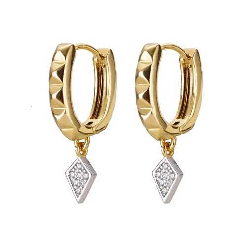 Rivet Creole Earrings With Dangling Cubic Zirconia Shopee Philippines
