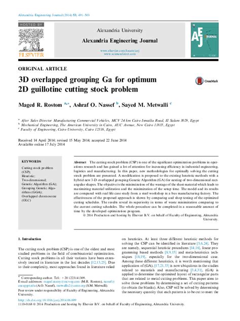 Pdf 3d Overlapped Grouping Ga For Optimum 2d Guillotine Cutting Stock Problem