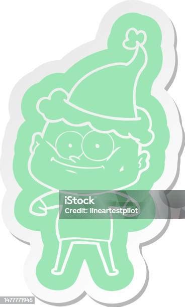 산타 모자를 쓰고 쳐다보는 대머리 남자의 기발한 만화 스티커 낙서 드로잉에 대한 스톡 벡터 아트 및 기타 이미지 낙서 드로잉 남자 눈 신체 부분 Istock