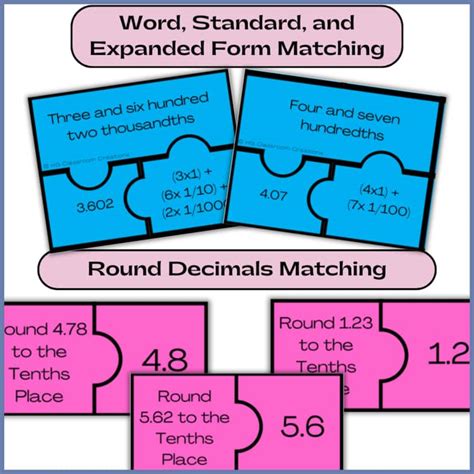 Decimal Place Value Activity Matching Bundle Forms Compare Round Decimals