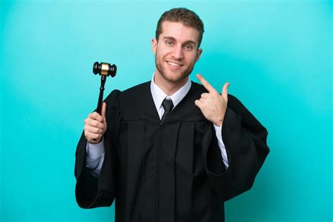Premium Photo Judge Caucasian Man Isolated On Blue Background Giving