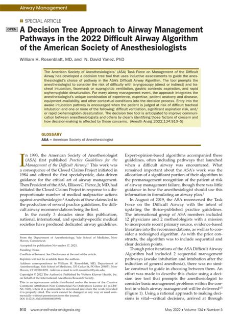 A Decision Tree Approach To Airway Management5 Pdf Anesthesia