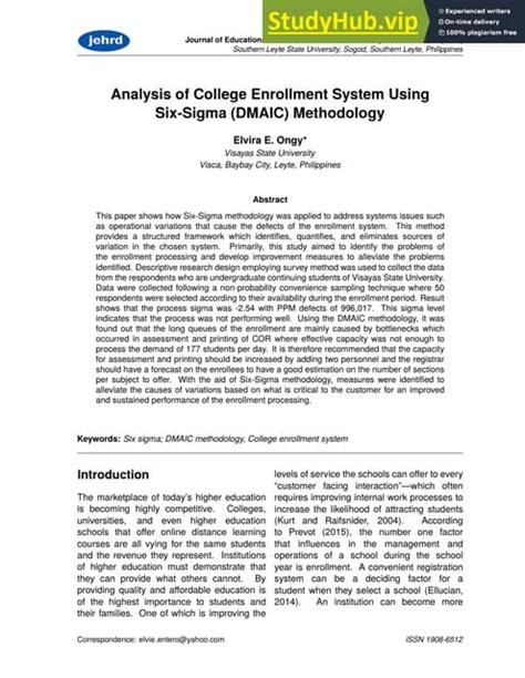Analysis Of College Enrollment System Using Six Sigma Dmaic