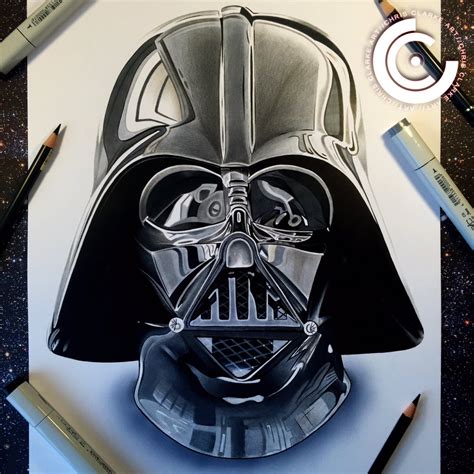 darth vader helmet pencil drawing