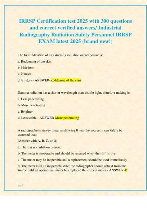 Irrsp Certification Test 2025 With 300 Questions And Correct Verified Answers Industrial