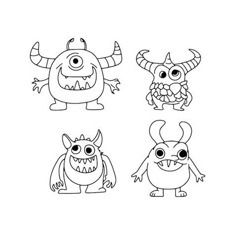 만화 귀여운 괴물 ⁇ 터 일러스트의 세트 프리미엄 벡터