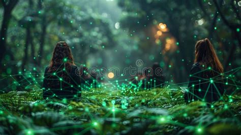 A Group Of Women Using Eco Future Technologies In The Ecosystem Working In An Ecological