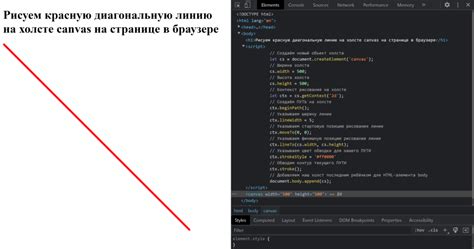 Javascript Как нарисовать красную диагональную линию на холсте Canvas