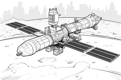 Space Station Coloring Page Illustration Premium Ai Generated Image