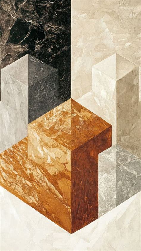 Abstract Geometric Composition Featuring Cubes In Various Shades And Textures Stock Illustration