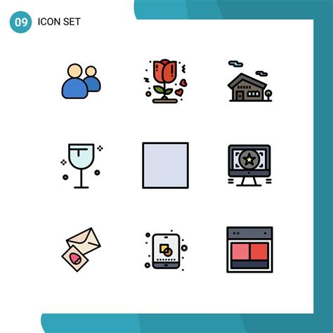 Editable Vector Line Pack Of 9 Simple Filledline Flat Colors Of Design Stop Building Wine Food