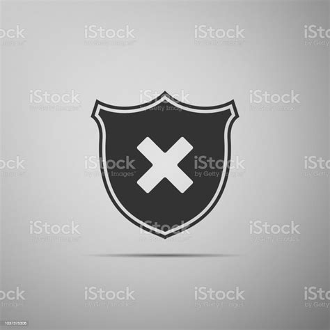 방패와 크로스 X 회색 배경에 고립 된 아이콘을 표시 합니다 비승인된 서명 거부 보호 및 안전 또는 보안 신뢰성 개념입니다 평면 디자인입니다 벡터 일러스트 레이 션 개념에